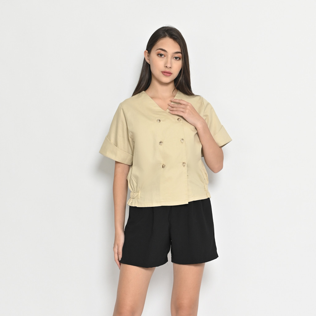 Jual QUEENTIN Blouse Wanita Casual 0313 Katun Twill Polos Lengan Pendek ...