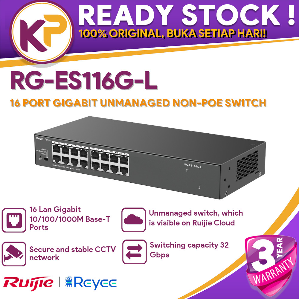 Jual RUIJIE REYEE RG-ES116G-L 16 PORT GIGABIT 10/100/1000 MBPS ...