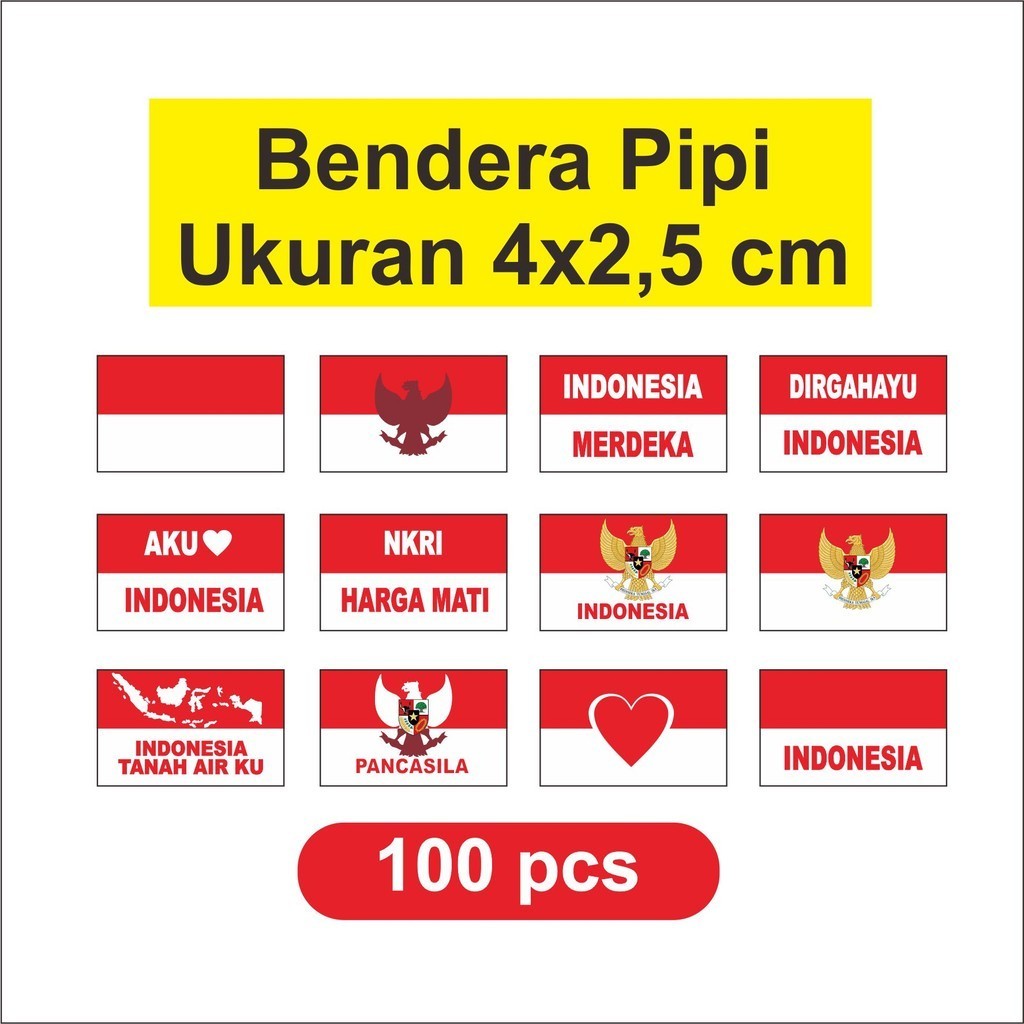 Jual Stiker Pipi Merah Putih 100 Pcs Sticker Bendera Pipi Stiker Tempel ...