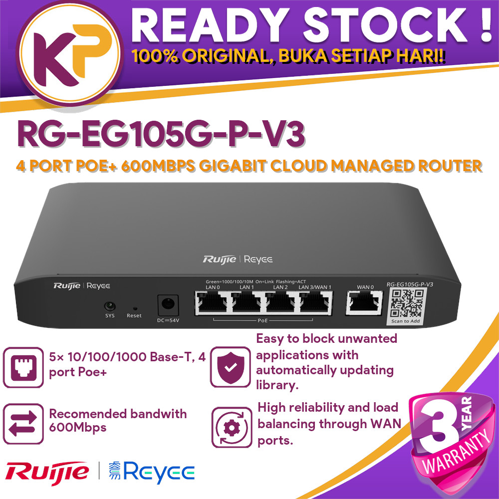 Jual RUIJIE REYEE RG-EG105G-P-V3 4 PORT POE+ 600MBPS GIGABIT CLOUD ...