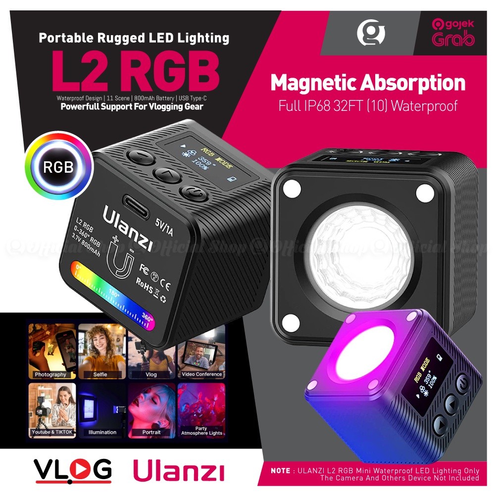 Jual ULANZI L2 RGB COB Video LED Light Lampu Magnetic Lighting Studio with 11 Effects for HP ...