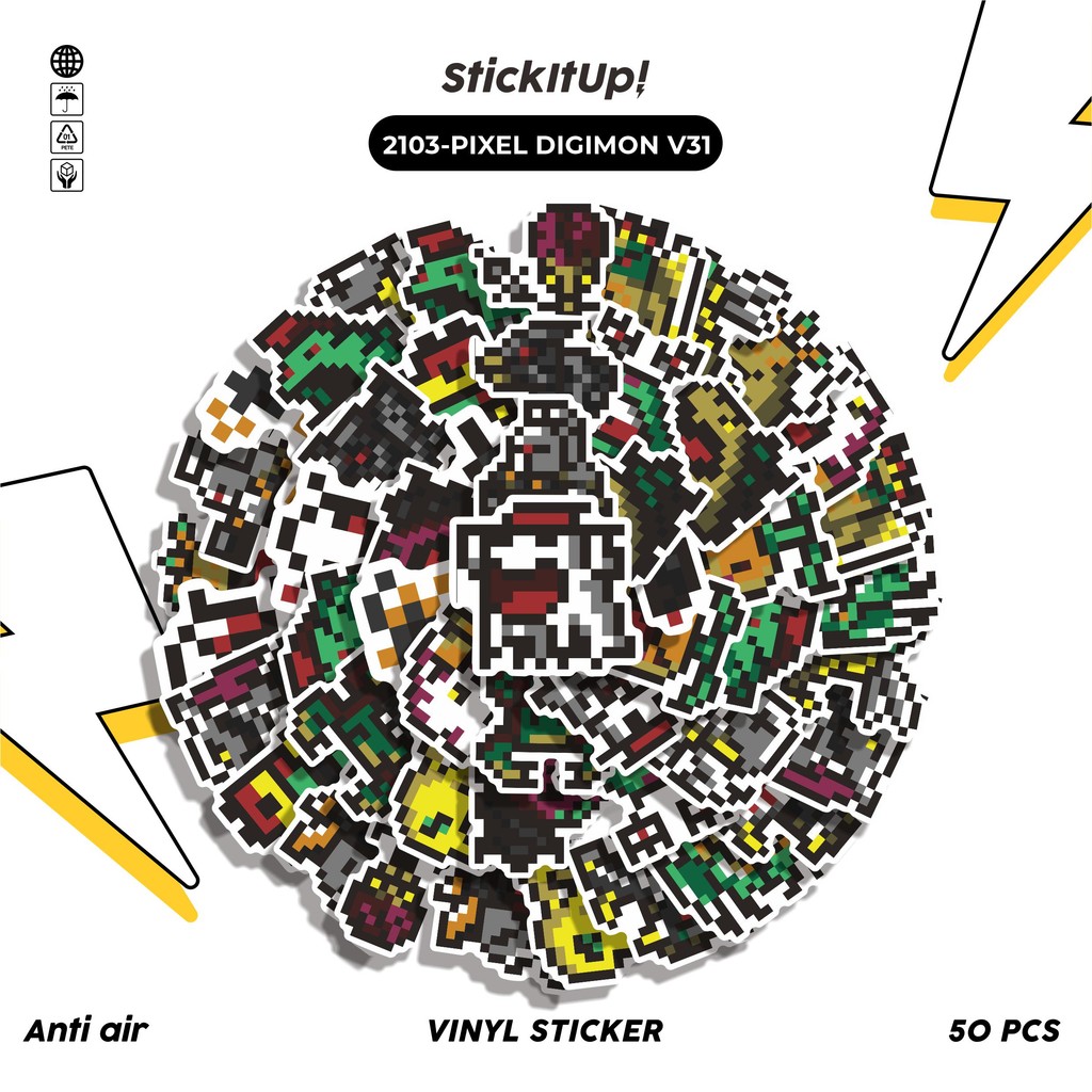 Jual COD 50 Pcs Stiker Pack PIXEL DIGIMON V31 Lucu Aesthetic Vynil ...