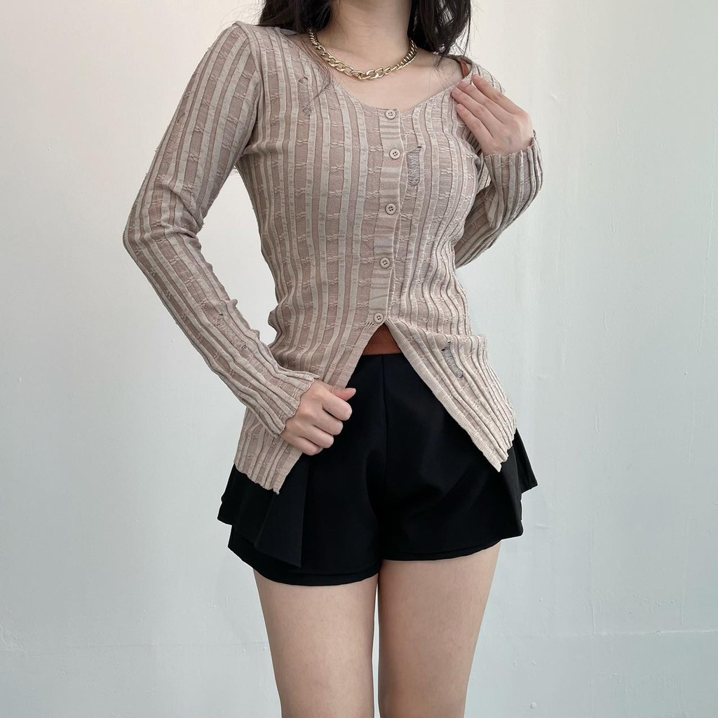 Jual MODAMYTH HS48 - Baju Atasan Set Wanita Cardigan Dan Tanktop Polos Atasan Wanita 2 In 1 ...