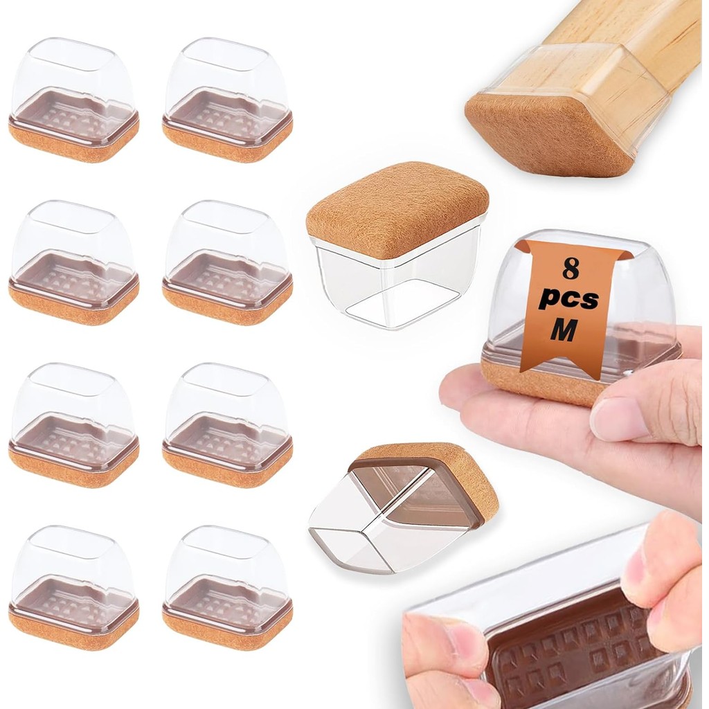 Jual 8PCS Silicone Chair Leg Floor Caps Protectors Rectangle with Felt ...