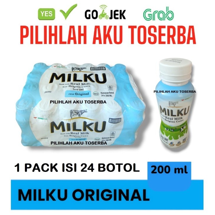 Jual MILKU Susu UHT Rasa ORIGINAL 200 ml - ( 1 PACK isi 24 botol ...