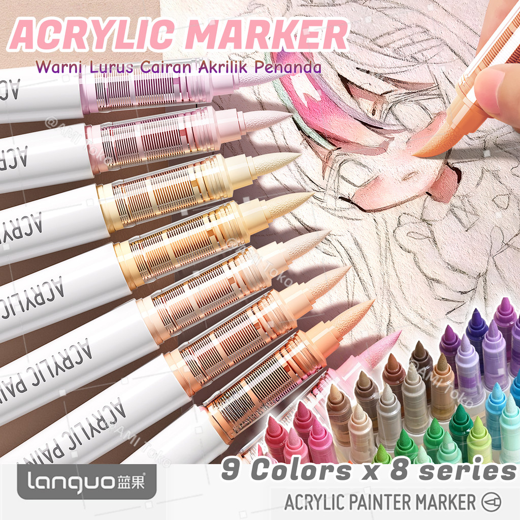 Jual Warni Lurus Cairan Akrilik Penanda Marker Acrylic Brush Pen Tahan ...
