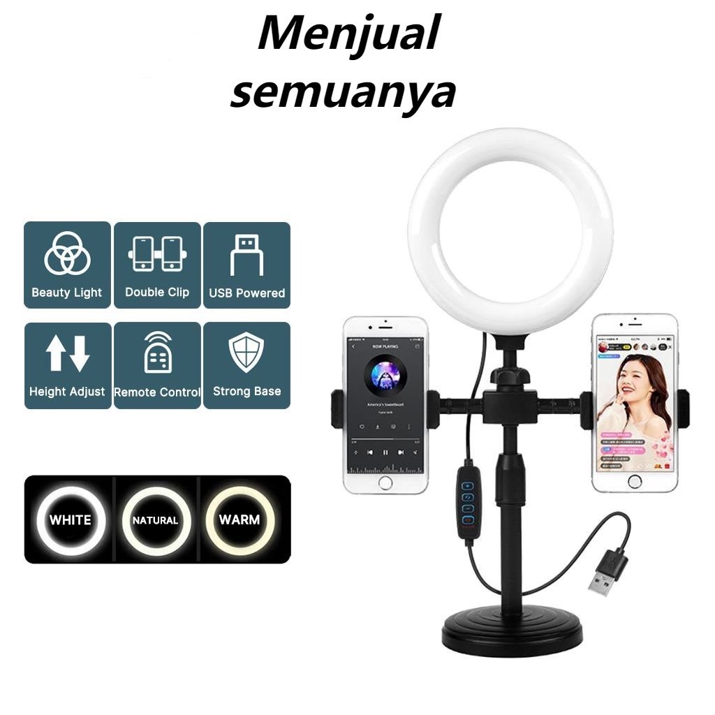 Jual Phone Holder Ring light 16cm+Tripod +2 Holder / 3 Holder HP Ring light Tripod Mini Stand HP ...