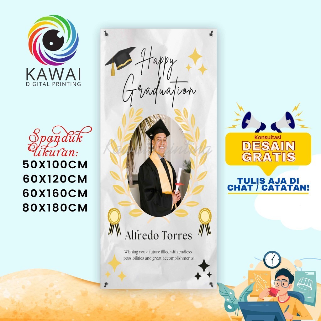 Jual Spanduk Banner MMT Happy Graduation Selamat Wisuda Putih Ukuran ...