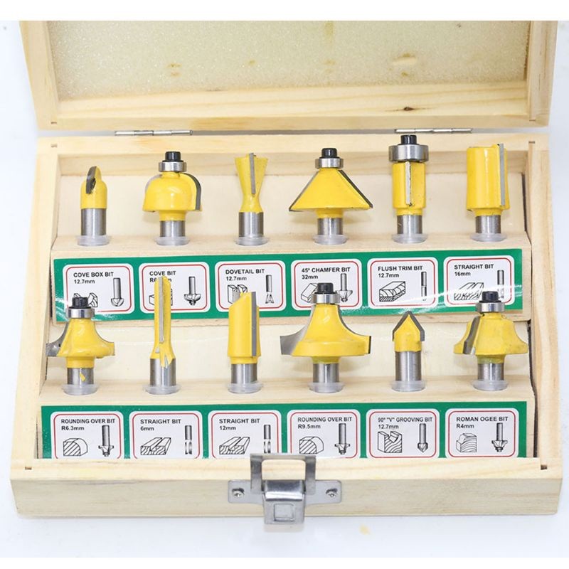Jual [BEST PRODUK] MATA BOR PROFIL KAYU ROUTER BIT 8MM 1 SET 12 PCS ...