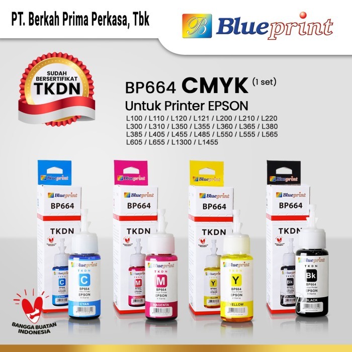 Jual Tinta Epson 664 BLUEPRINT TKDN For Printer Epson 70ml - 1 Set 4 Warna (CMYK) | Shopee Indonesia