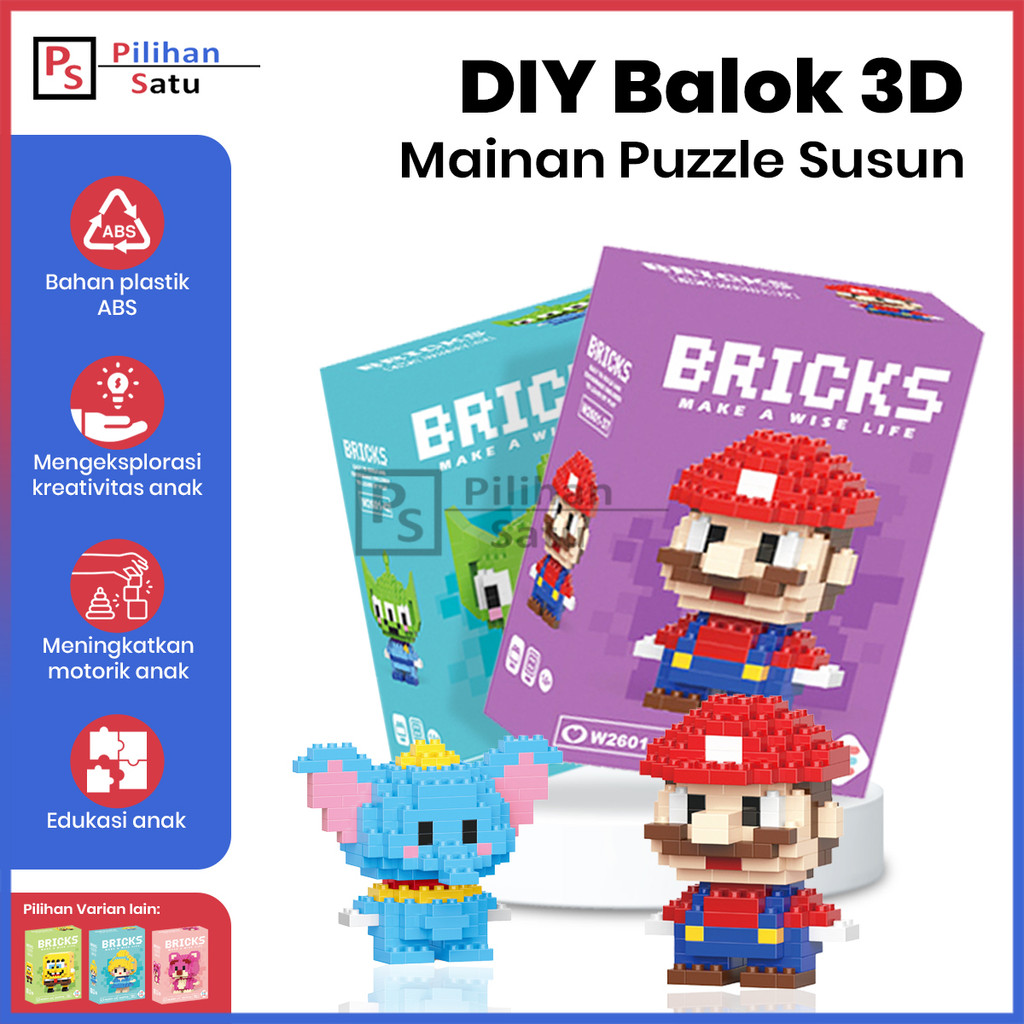 Jual [TERMURAH] Mainan Balok Susun Karakter Lucu Bricks Anak Mainan ...