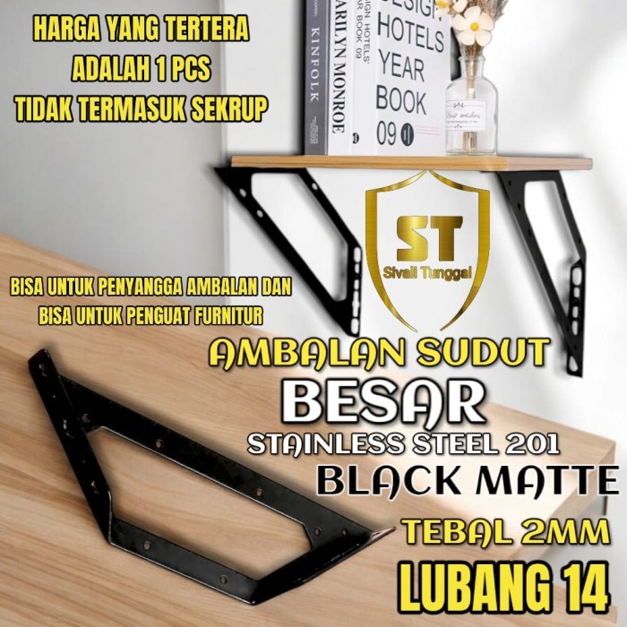 Jual BRACKET SUDUT AMBALAN ( BESAR ) (LUBANG 14) BLACK MATTE STAINLESS ...