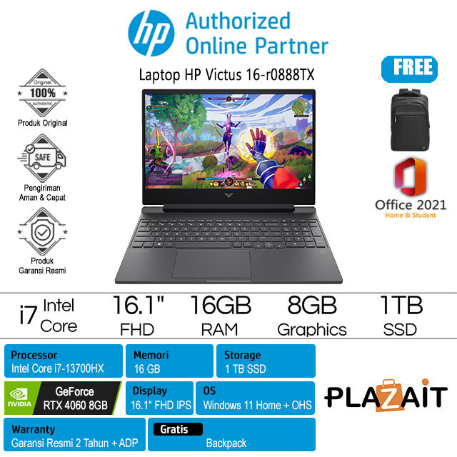 Jual Laptop HP Victus 16-r0888TX /Intel Core i7-13700HX/16GB/1TB SSD ...