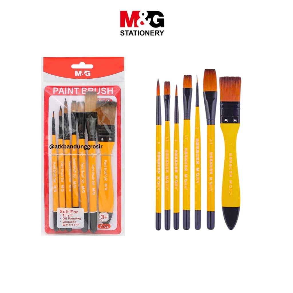 Jual Kuas Lukis Set M&G Paint Brush 7 in 1 Include Roung & Flat Nilon # ...