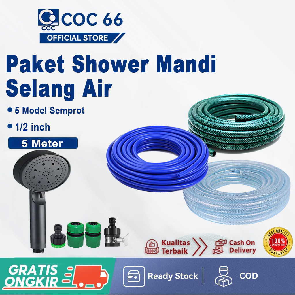 Jual SEPAKET SHOWER MANDI HITAM SELANG AIR 1/2 INCH 5 METER ALAT MANDI ...