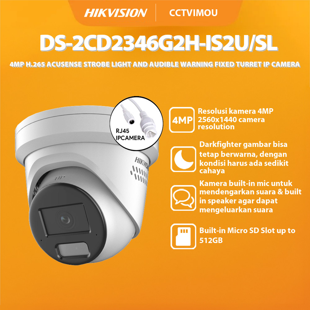 Jual HIKVISION DS-2CD2346G2H-IS2U/SL 4MP H.265 ACUSENSE STROBE LIGHT AND AUDIBLE WARNING FIXED ...