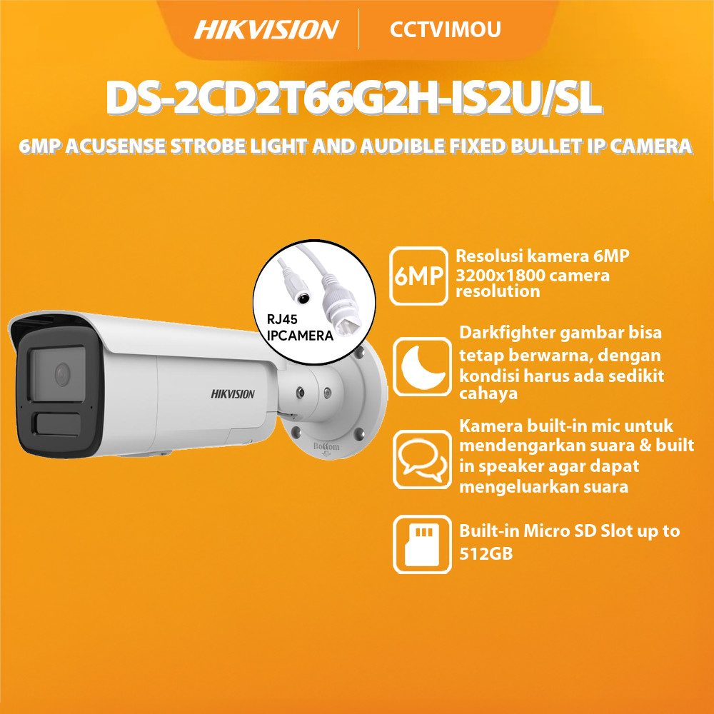 Jual HIKVISION DS-2CD2T66G2H-IS2U/SL 6MP ACUSENSE STROBE LIGHT AND AUDIBLE FIXED BULLET IP ...