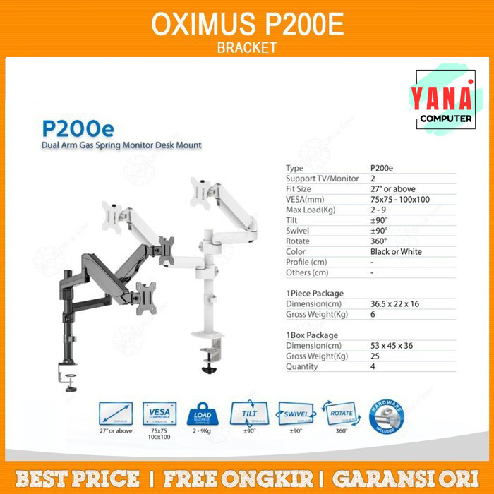 Jual BRACKET MONITOR DESKMOUNT GAS SPRING OXIMUS P200e TILT SWIVEL ...