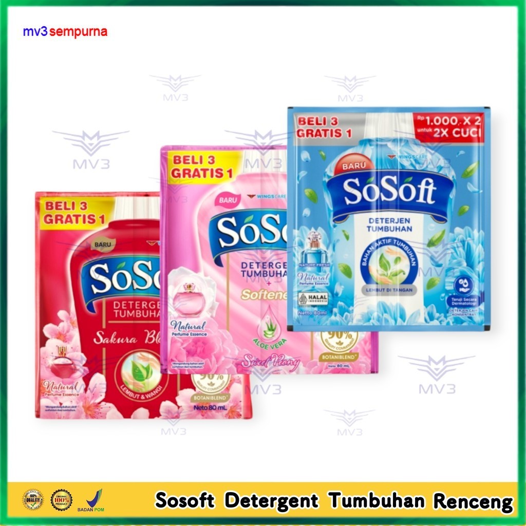 Jual SO SOFT Liquid Detergent Doubel Sachet 80 mL [ 2x40mL ] 1 Renceng ...