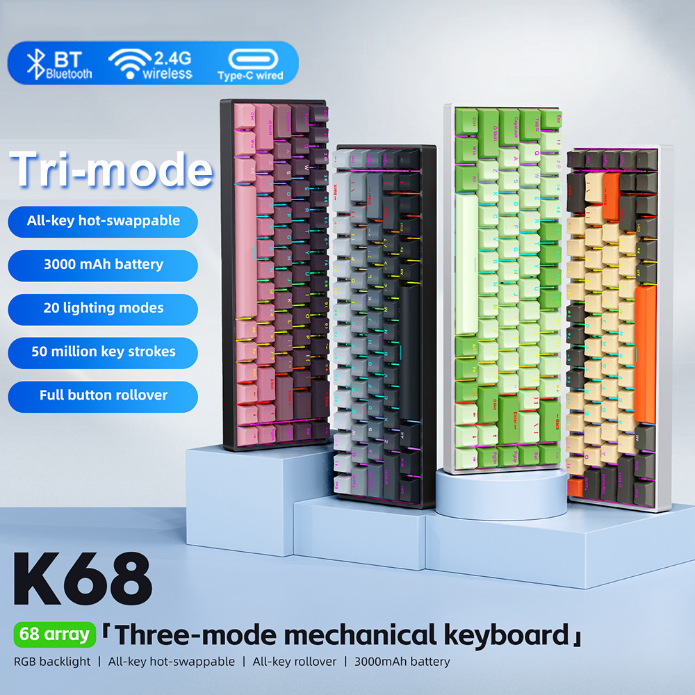 Jual Mechanical Tri Mode Keyboard Bluetooth/USB/2.4G Wireless/Wired ...
