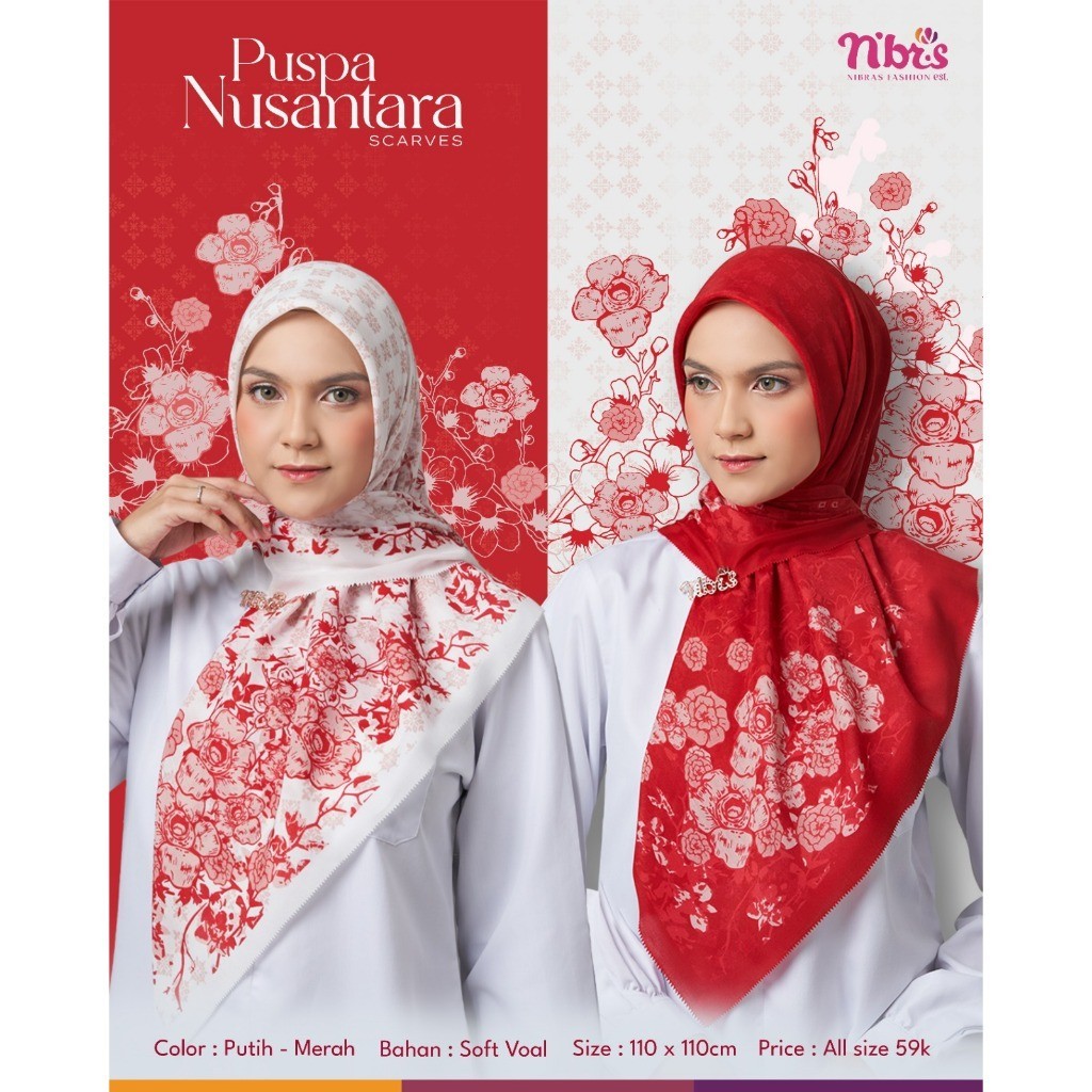 Jual Nibras Hijab Puspa Nusantara Scarves Jilbab Segi Empat Motif Bahan ...