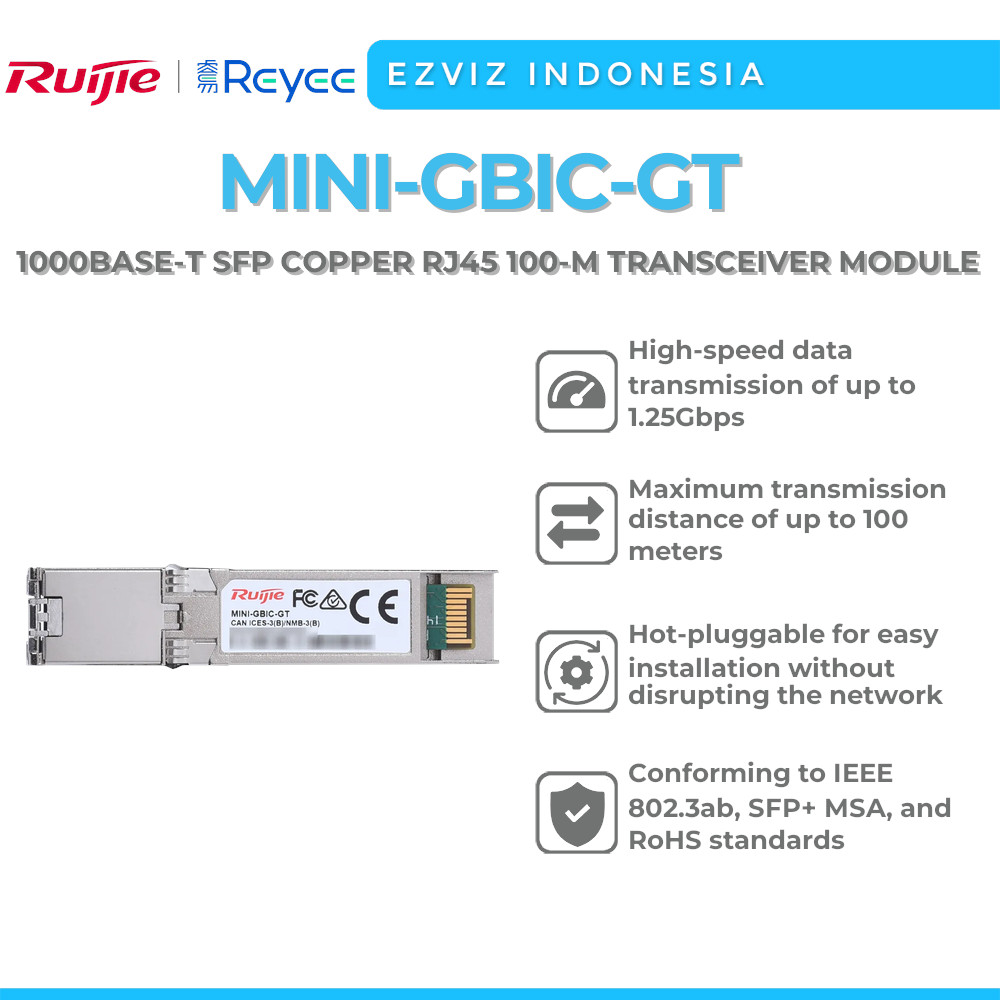 Jual RUIJIE REYEE MINI-GBIC-GT 1000BASE-T SFP COPPER RJ45 100-M ...