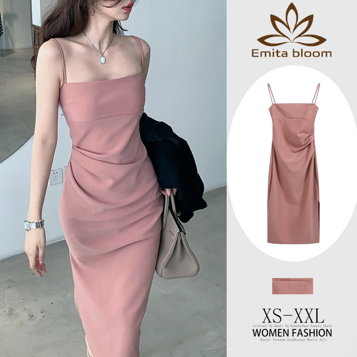 Jual EMITA BLOOM long dress pink soft panjang elegan korean style dress ...