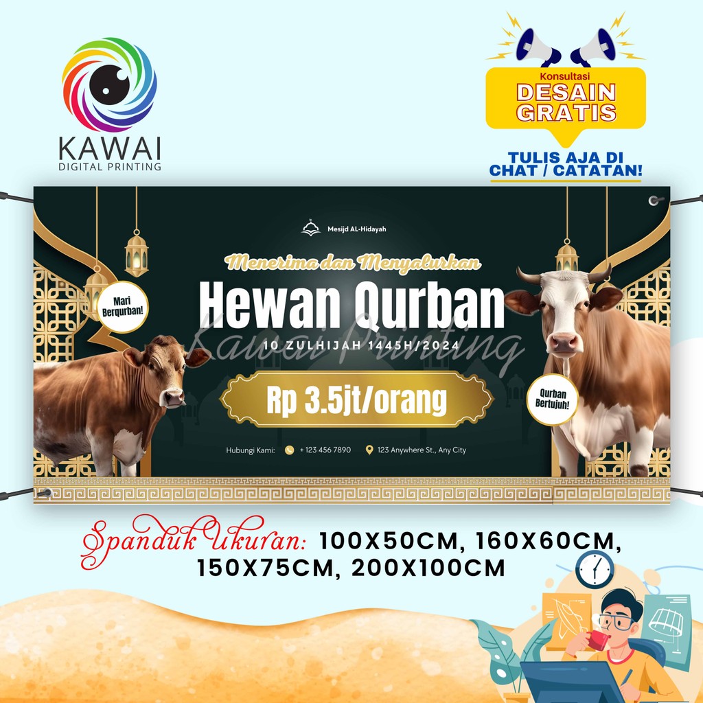 Jual SPANDUK / BANNER Menerima Hewan Qurban Gambar Sapi Free Desain ...