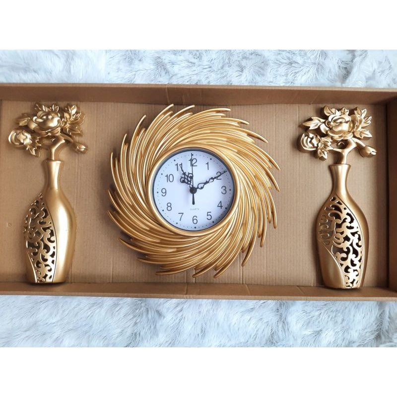 Jual bm75ms Jam Dinding Cermin Set Gold Silver 3 pcs Wall Decor Mirror ...