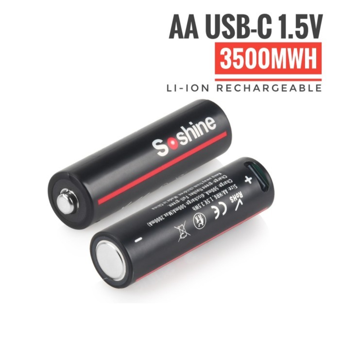 Jual SOSHINE BATERAI AA USB C 3500mWh 1.5V 1.5 VOLT RECHARGEABLE ...