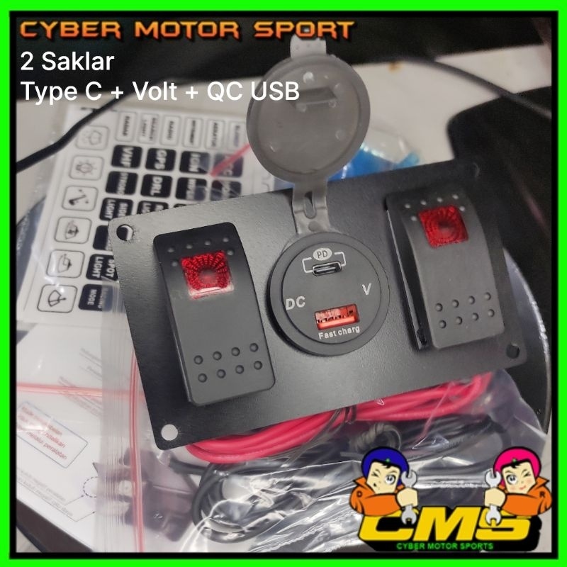 Jual Quick charger USB type C volt meter panel dashboard add on mobil ...