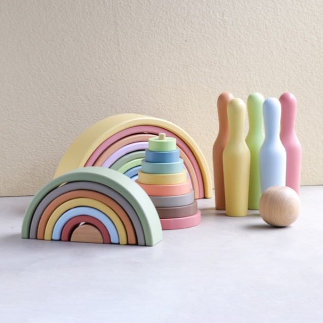 Jual Wooden Stacking Tower Menara Donat Rainbow Baby Toy Ring Stack ...