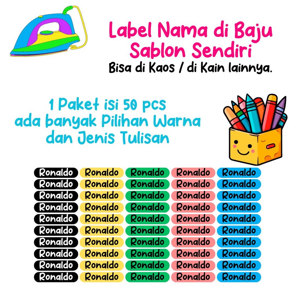 Jual [5F5W] - Sticker Nama Sablon Sendiri - Warna dan Jenis Tulisan ...