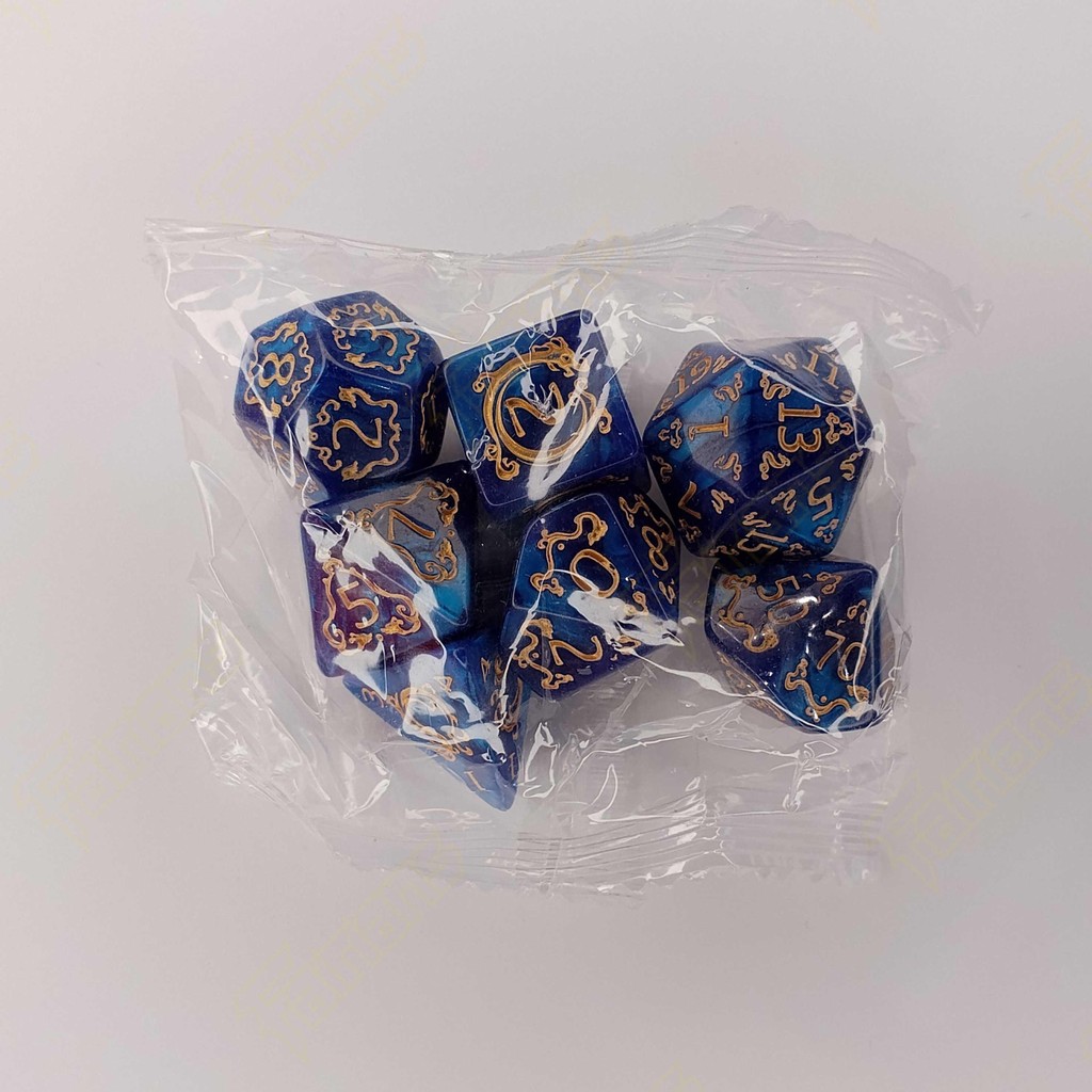Jual Dadu/Dice DND Polyhedral set isi 7 (Loong Texture Jade Color Blue ...