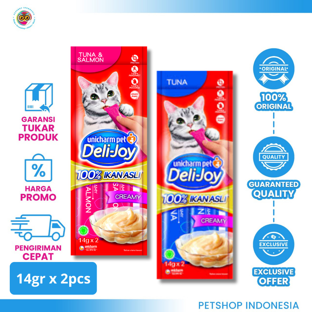 Jual Deli-Joy Creamy Cat Treat 2 x 14g - Snack Kucing Liquid Tuna ...