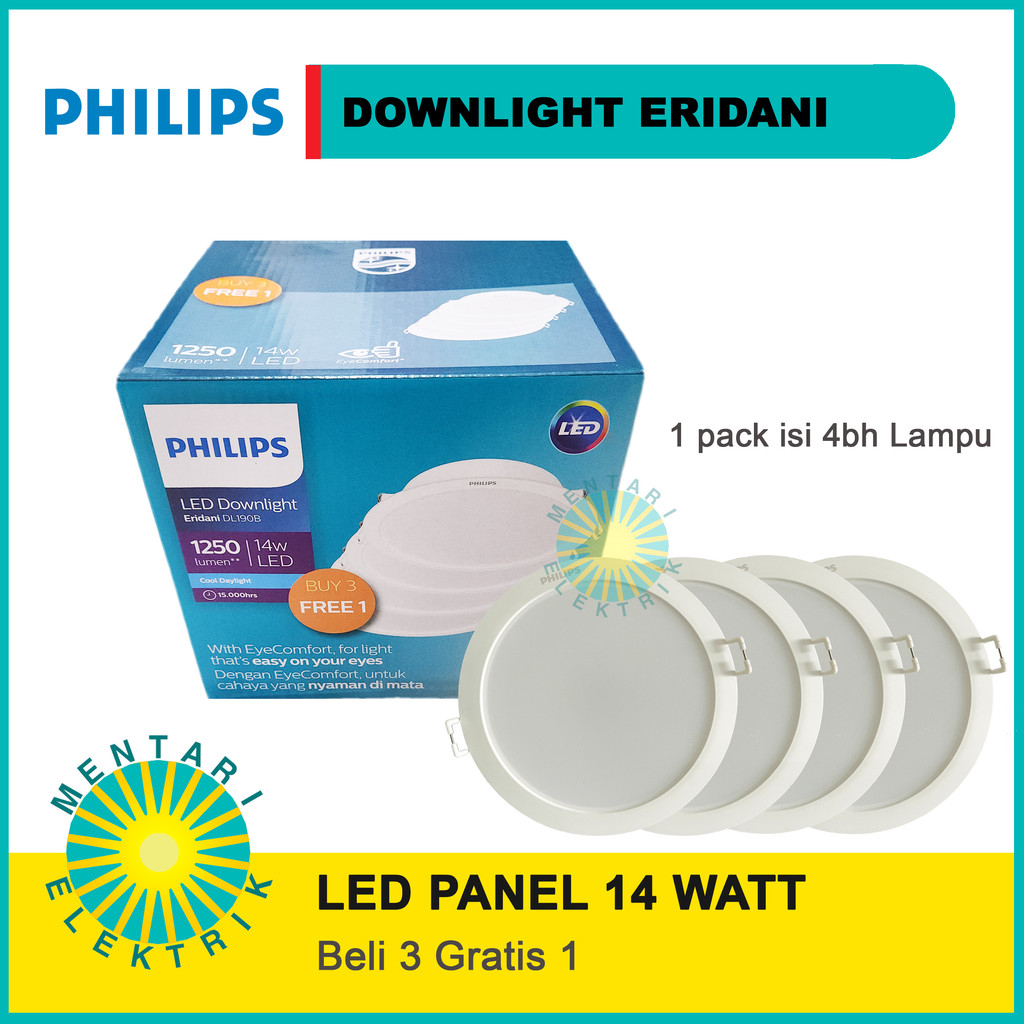 Jual Lampu Downlight Philips Eridani 14w DL190B 4in1 Beli 3 Gratis 1 ...