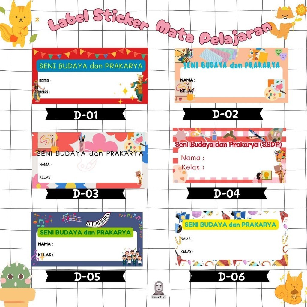 Jual Sticker Label Buku Catatan Mata Pelajaran Sekolah Seni Budaya dan ...