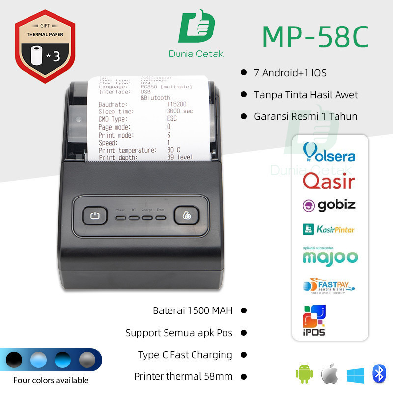 Jual Thermal Receipt Printer Mini free gift*3 Roller Kertas USB Bill POS Mobile Printer Mobile ...