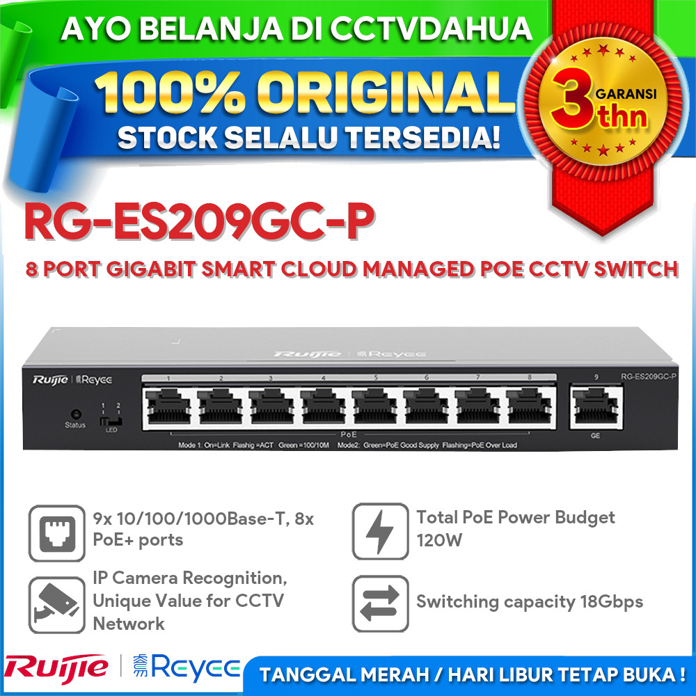 Jual RUIJIE REYEE RG-ES209GC-P 8 PORT GIGABIT SMART CLOUD MANAGED 120W ...