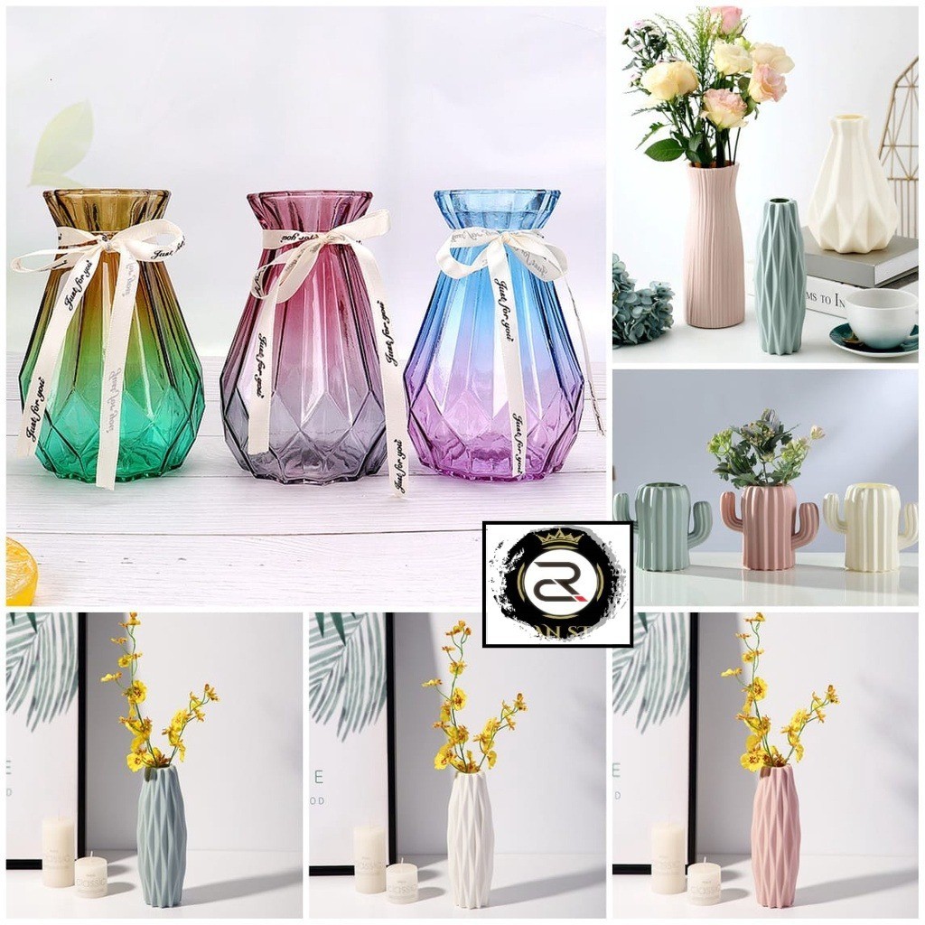 Jual Vas Bunga Kaca Pita / Pot Bunga Plastik Diamond Vas Kaca Pajangan ...