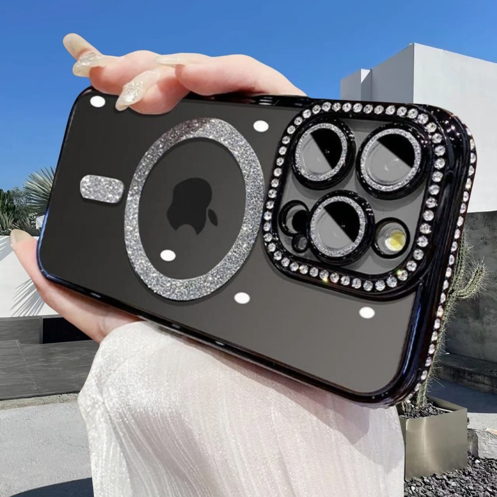 Jual Luxury Glitter Diamond Clear Magnetic Phone Case for iPhone 12 13 ...