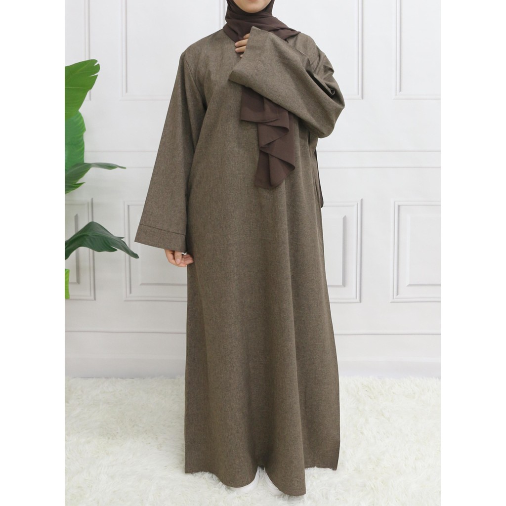 Jual Modest Closed Plain Long Sleeve Abaya Without Hijab With Belt ...