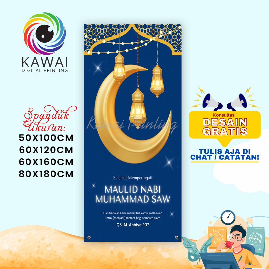 Jual Spanduk Banner MMT Maulid Nabi Muhammad Biru Bulan Golden Free ...