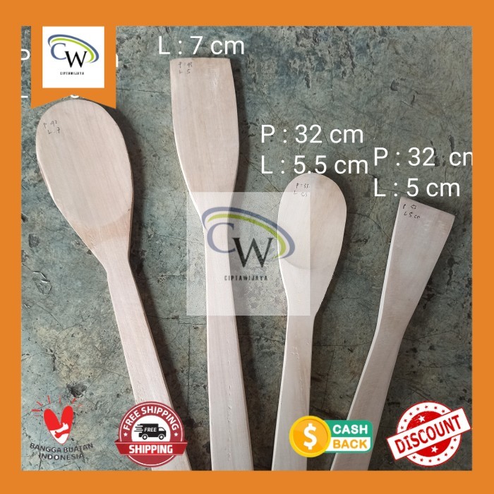 Jual Sodet/Sutil kayu/Spatula teflon kayu persegi dan oval kecil dan ...