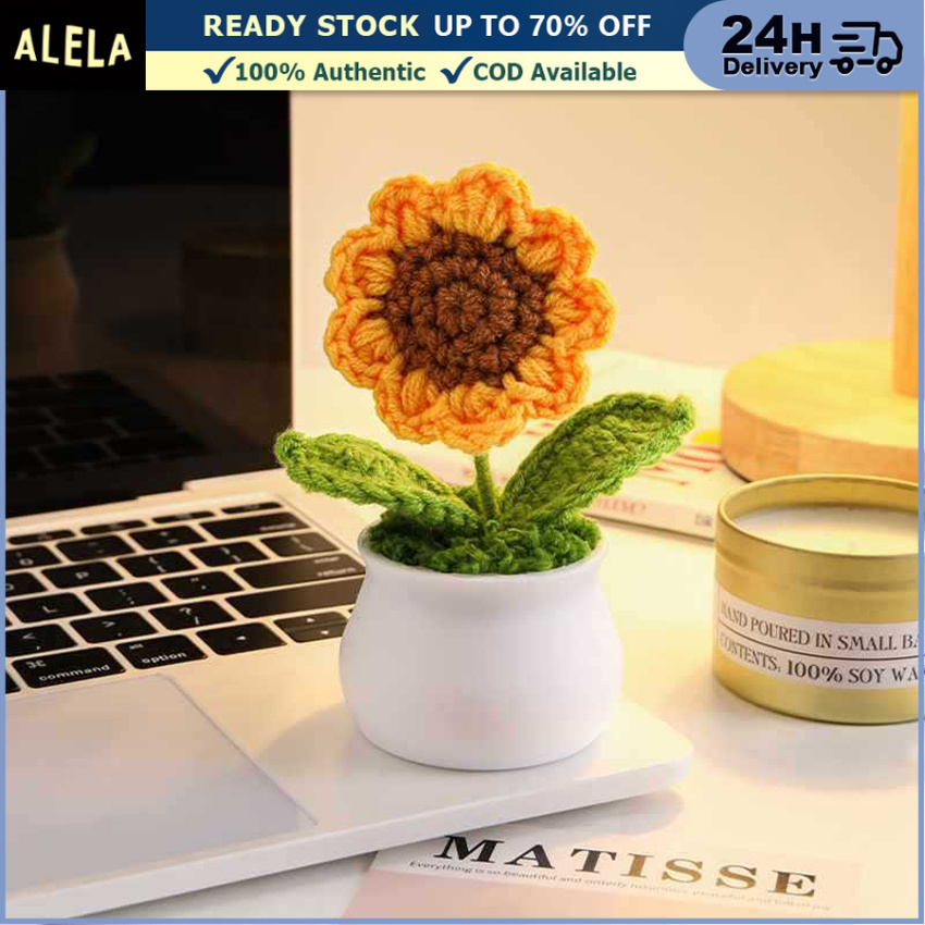 Jual Bunga Matahari Rajut Mini Sunflower Crochet Flower Hiasan Meja Pot ...