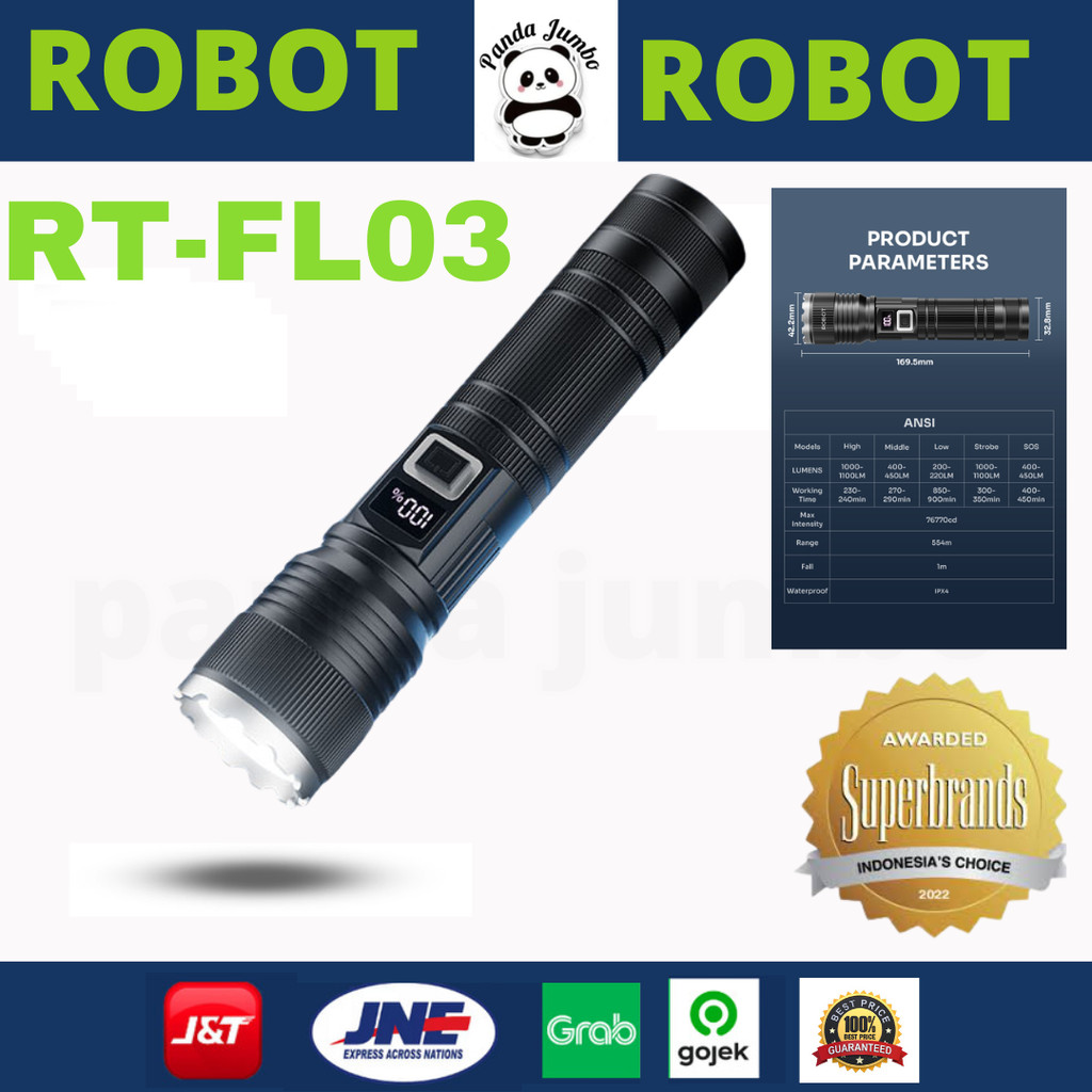 Jual ROBOT RT-FL03 Senter LED Rechargeable Highlight Aluminum ...