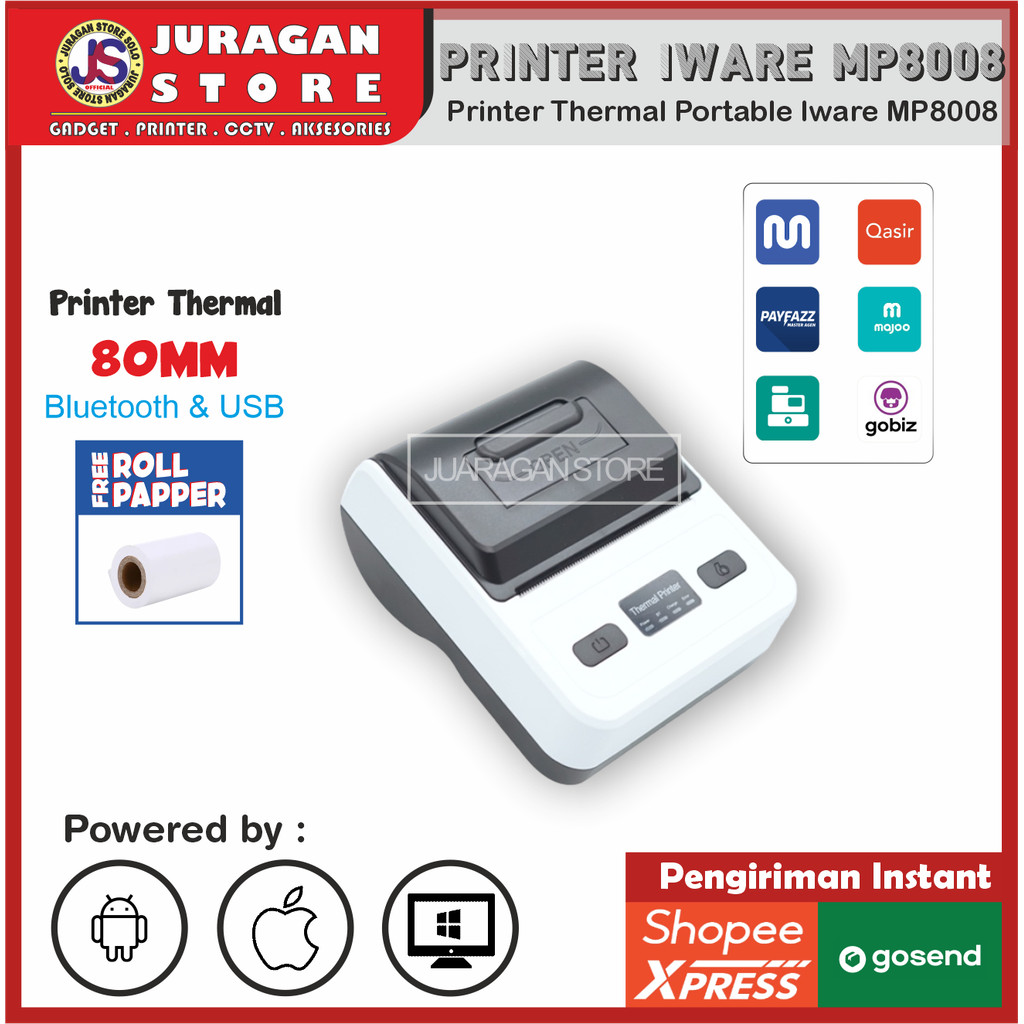 Jual Printer Mobile Thermal 80mm Iware MP-8008 Usb+Bluetooth Android RPP02N Portable | Shopee ...