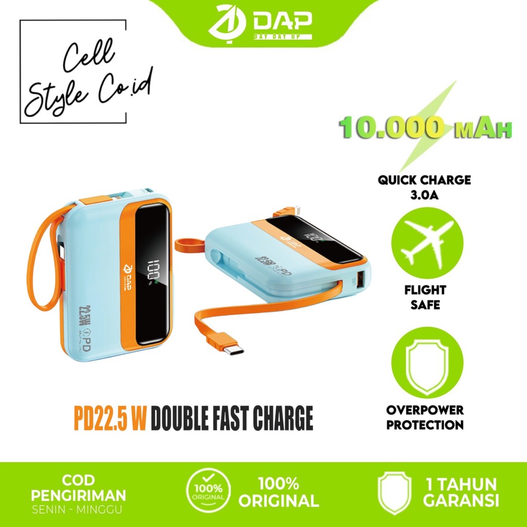 Jual DAP D-PD102 Powerbank 10.000mAh 3.0A 2 Input Port Include Cable C ...