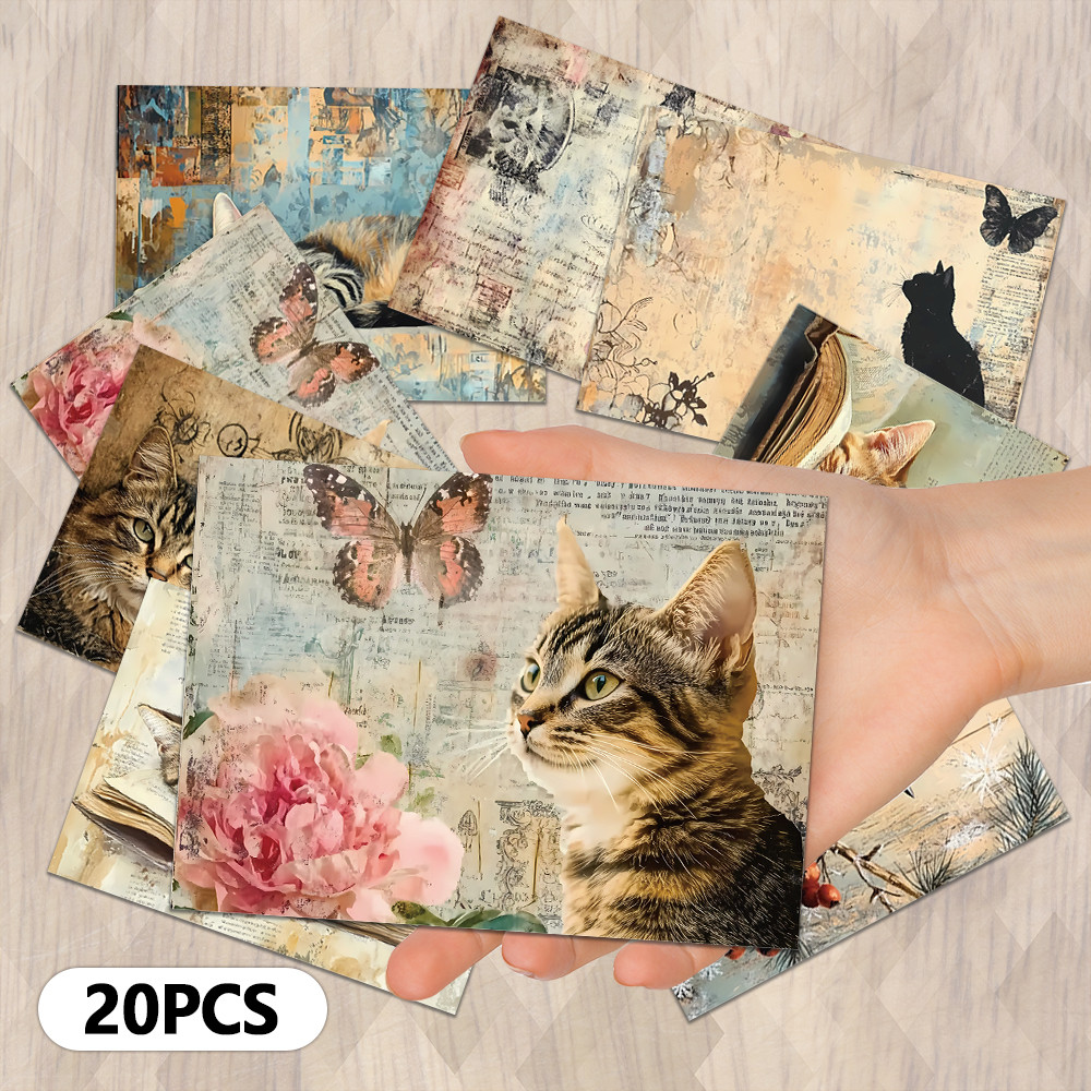 Jual 20pcs, cat themed scrapbook paper, DIY crafts, handmade paper ...