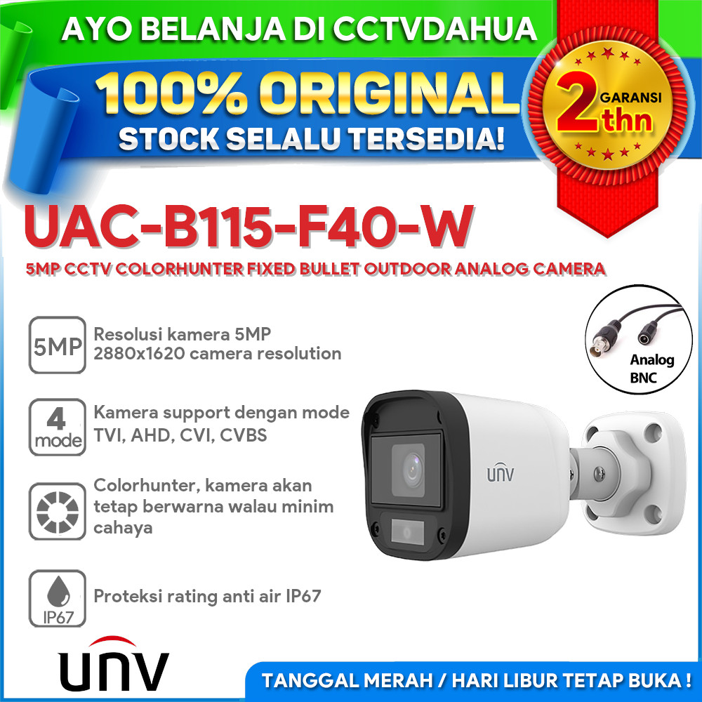 Jual UNV UAC-B115-F40-W 5MP CCTV COLORHUNTER FIXED BULLET OUTDOOR ANALOG CAMERA | Shopee Indonesia